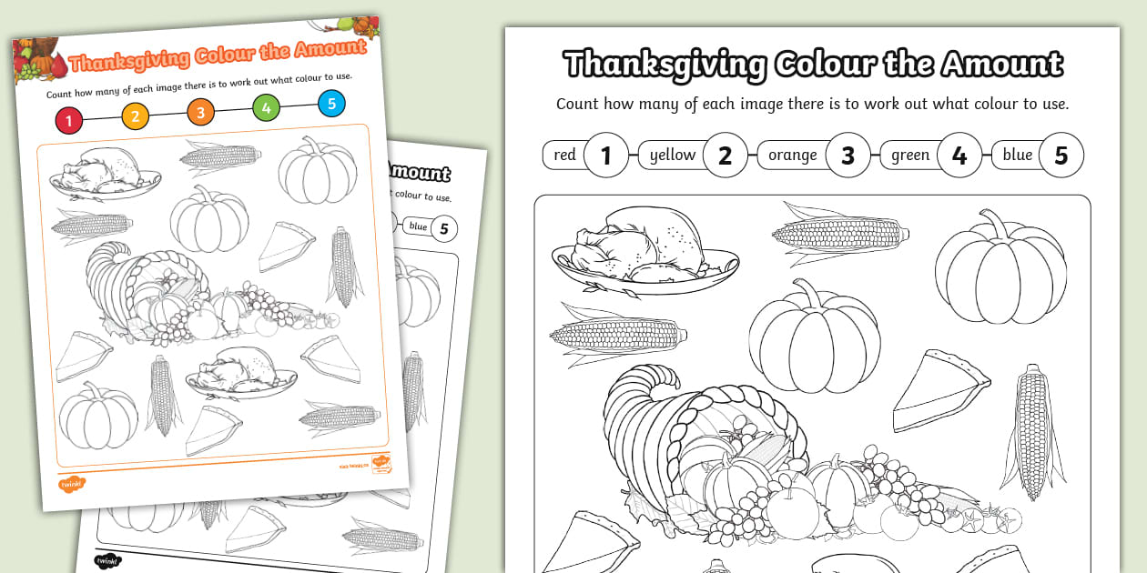 Thanksgiving Colour the Amount Worksheet (teacher made)