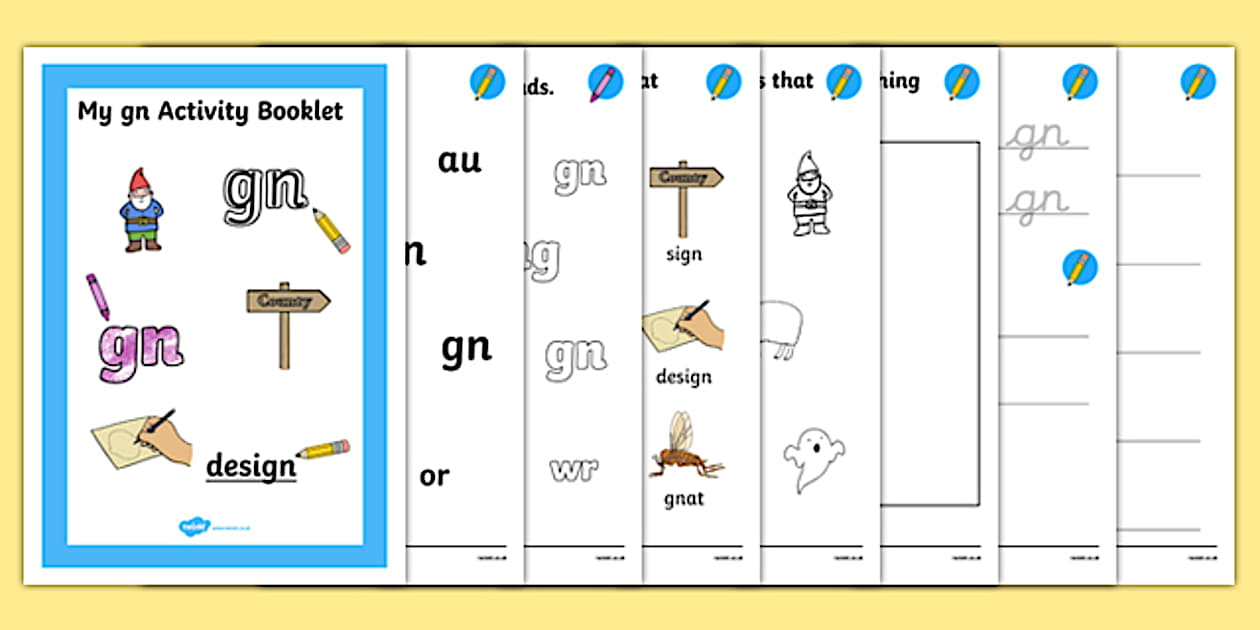Black and White Gn Grapheme Phase 5 Alternative Spellings Activity Booklet