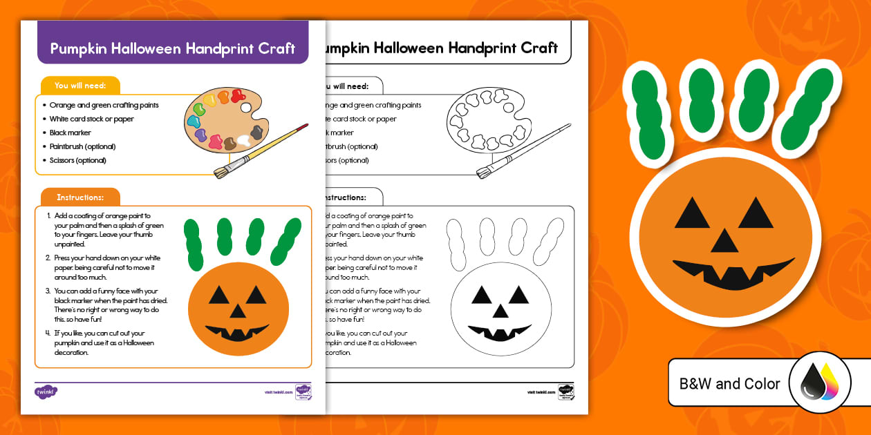 Pumpkin Halloween Handprint Craft Activity (professor feito)