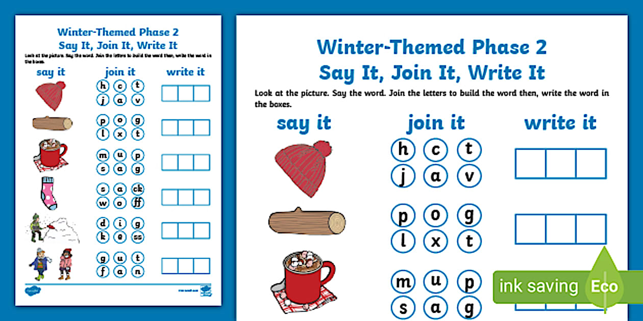 Winter-Themed Phase 2 Say It, Join It, Write It Activity