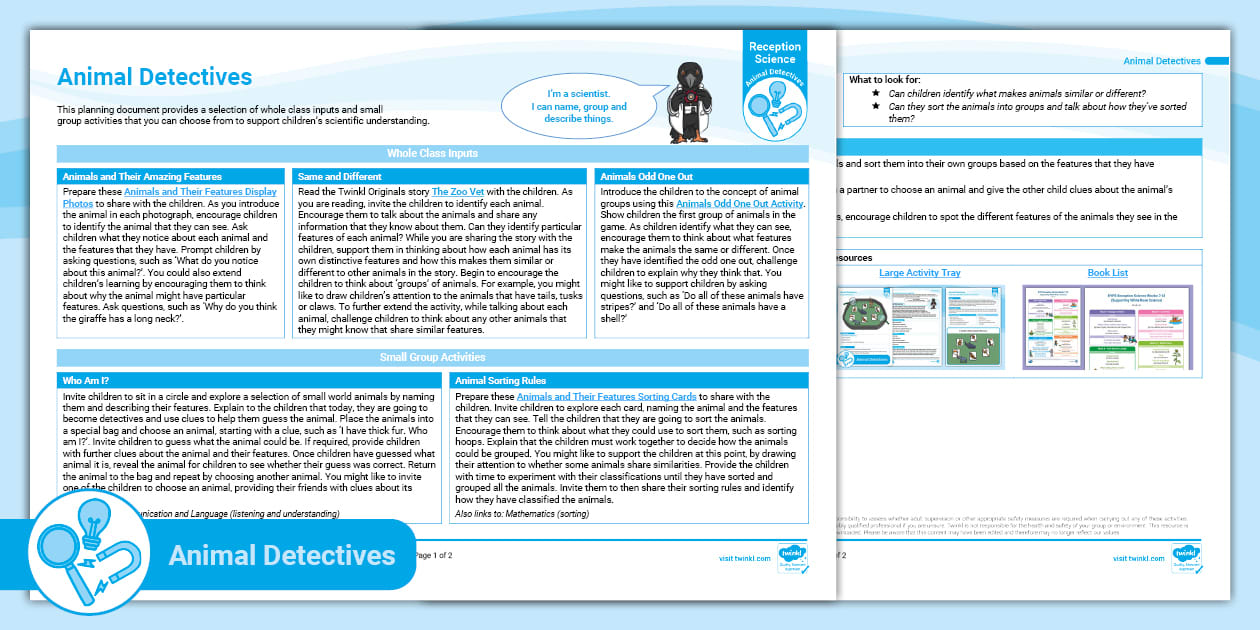 Kindergarten Science Planning Animal Detectives White Rose Science