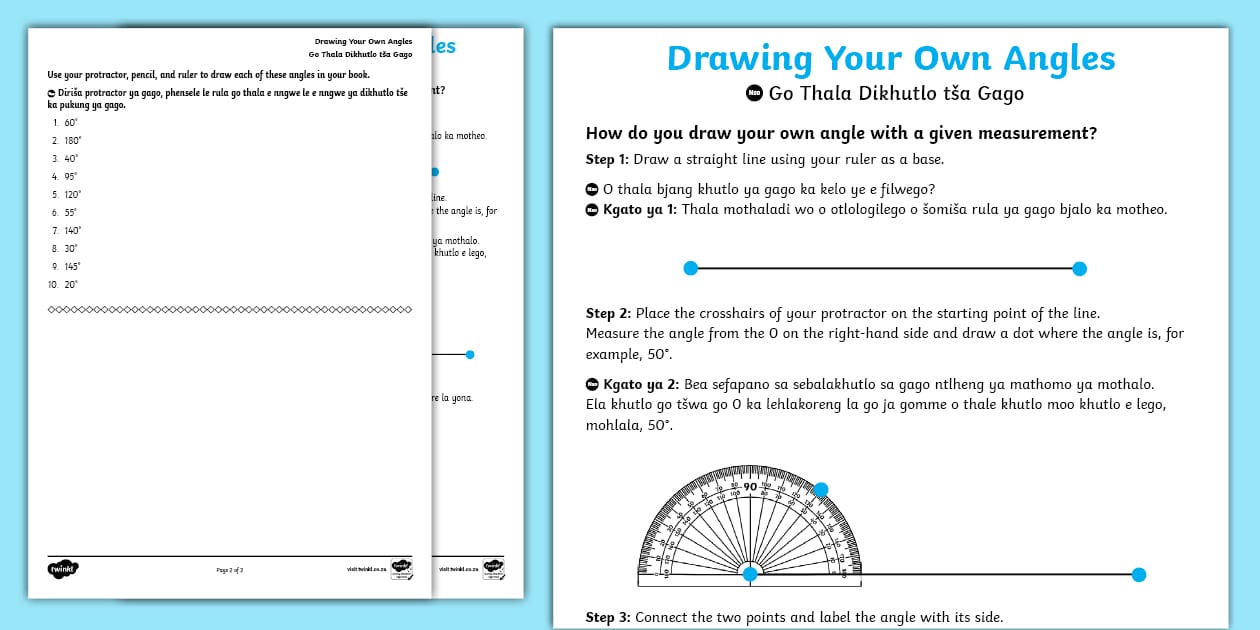 Drawing Your Own Angles Activity Sheet – Sepedi - Twinkl
