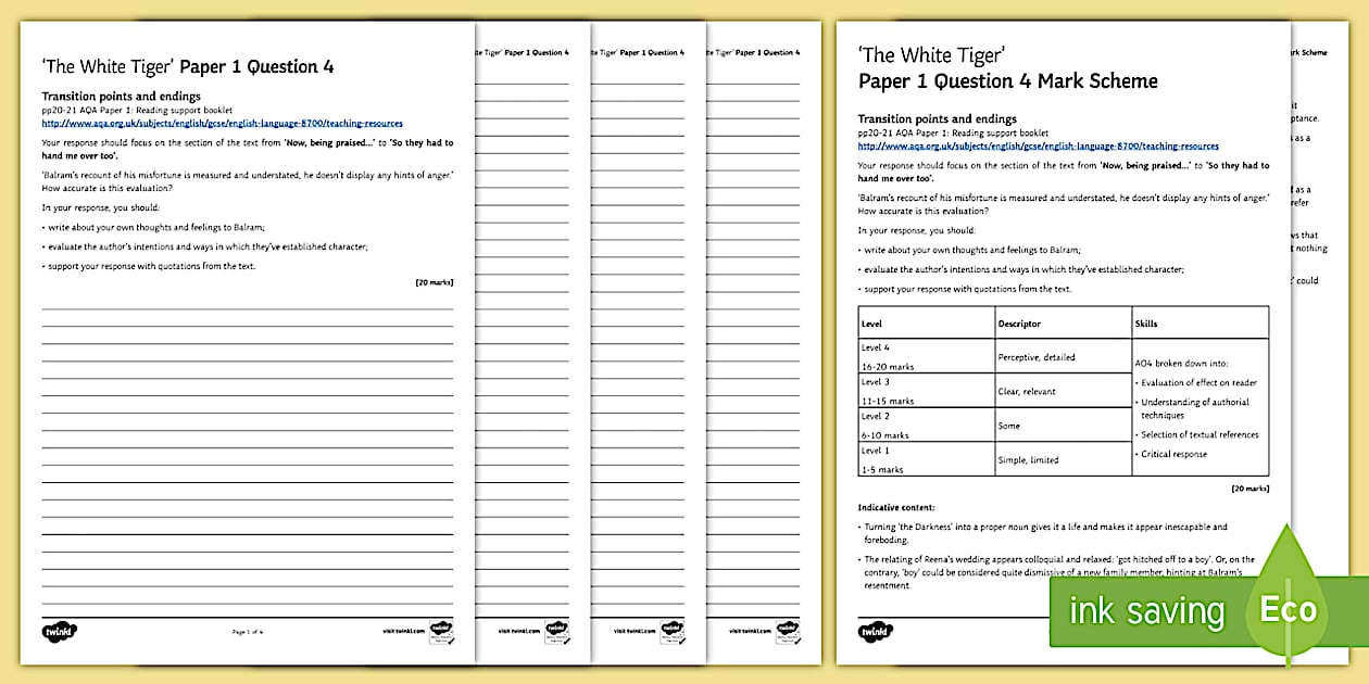 AQA Language Paper 1 Question 4: The White Tiger Extract