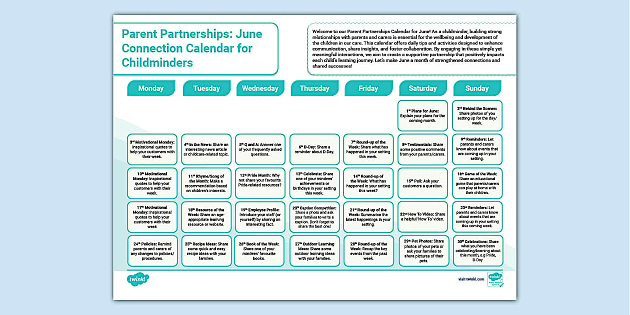 Parent Partnerships: June Connection Calendar for Childminders