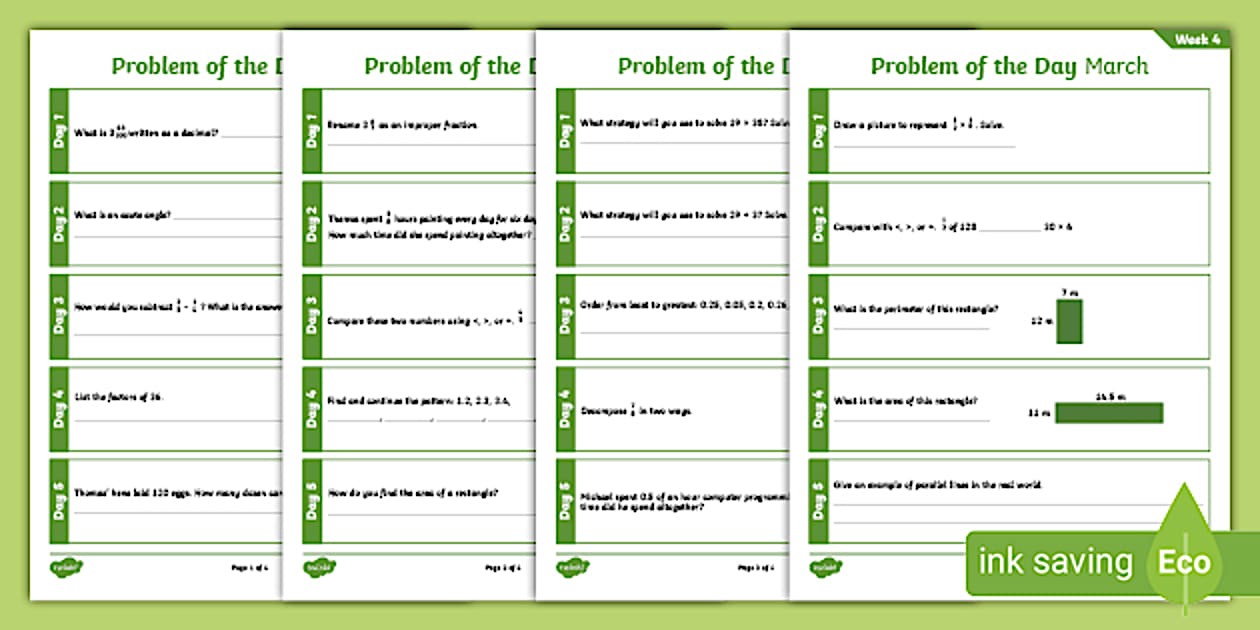 Fourth Grade Math Problem of the Day - March Activities