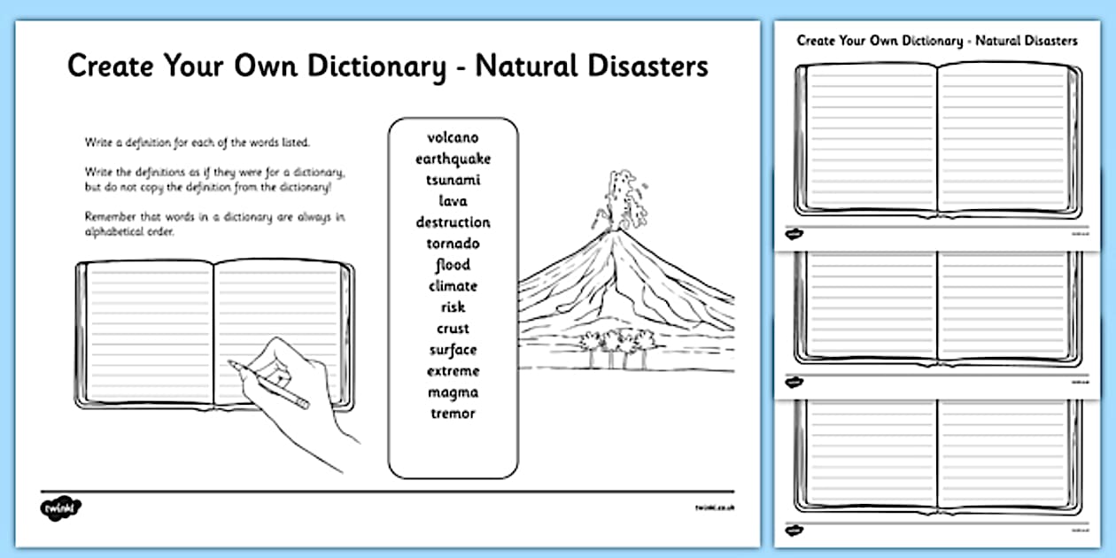 Editable Natural Disasters Key Vocabulary Create Your Own Dictionary