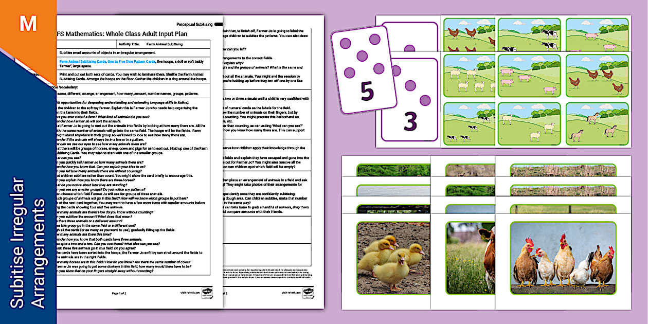 Kindergarten Maths Farm Animal Subitising Whole Class Plan and Pack