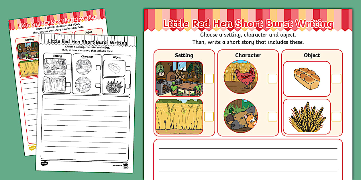 Little Red Hen Short Burst Writing Template