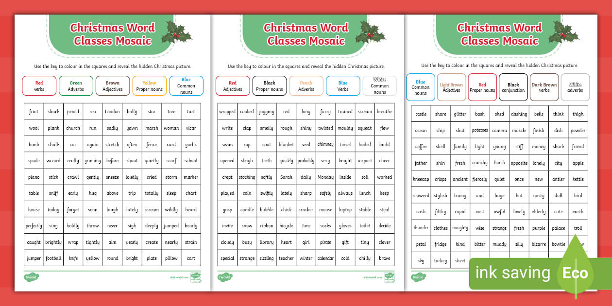 Christmas Colour by Word Class Mosaic (teacher made)
