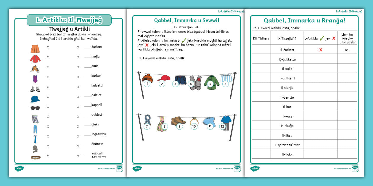 Karta tat-Taħriġ - L-Artiklu: Il-Ħwejjeġ