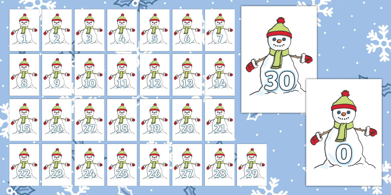 Numbers 0-30 on Snowmen - Christmas Maths (teacher made)