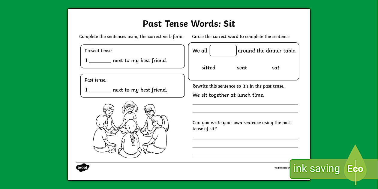 Past Tense Words - Sit Worksheet (teacher made) - Twinkl