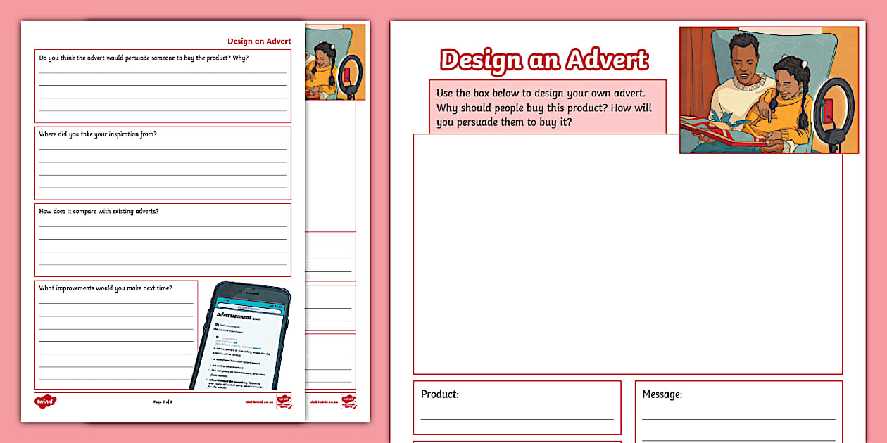 Design an Advert Worksheet (l'enseignant a fait) - Twinkl