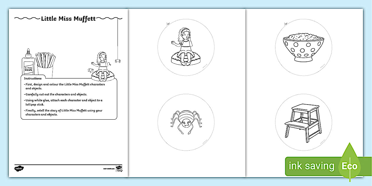 Little Miss Muffet Stick Puppets - Nursery Rhymes - Twinkl