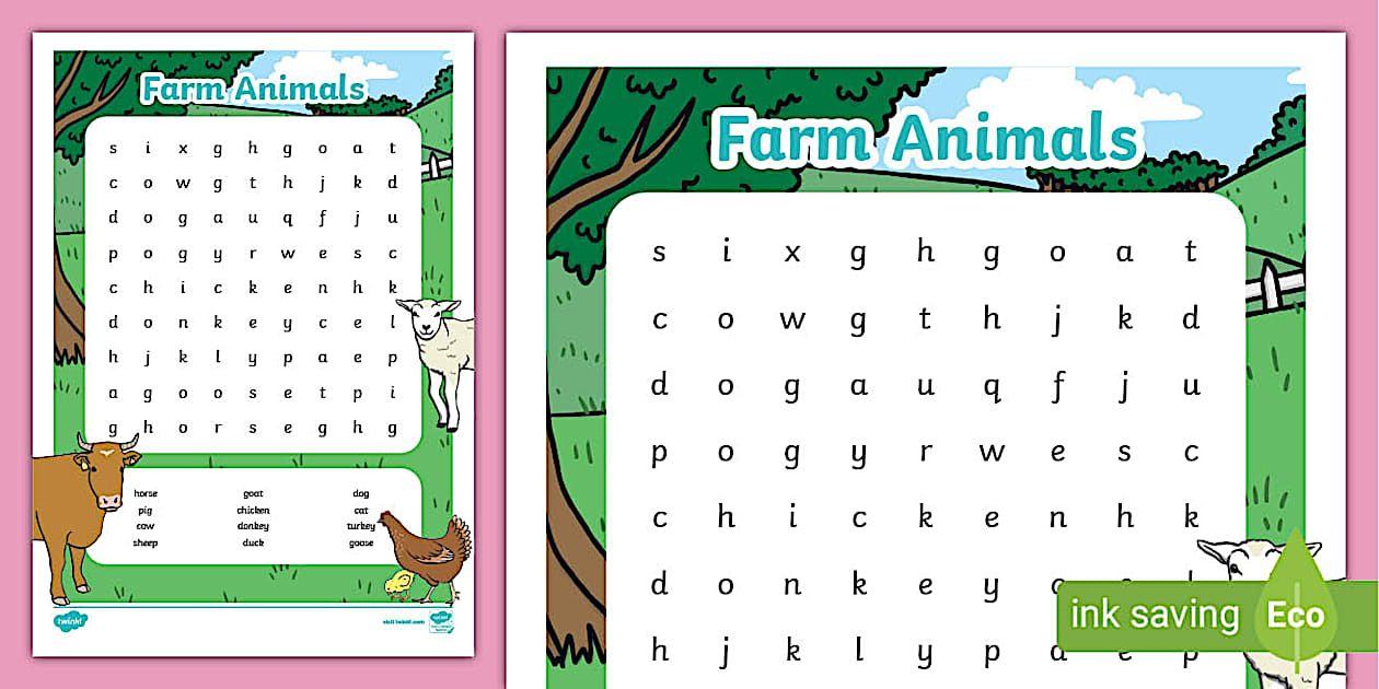 Farm Animal Word Search - KS1 - Topics - Twinkl