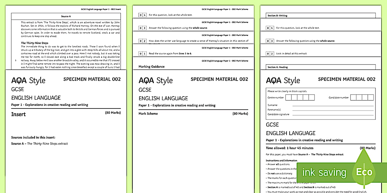 English Paper 1 - English Language Specimen Paper - AQA