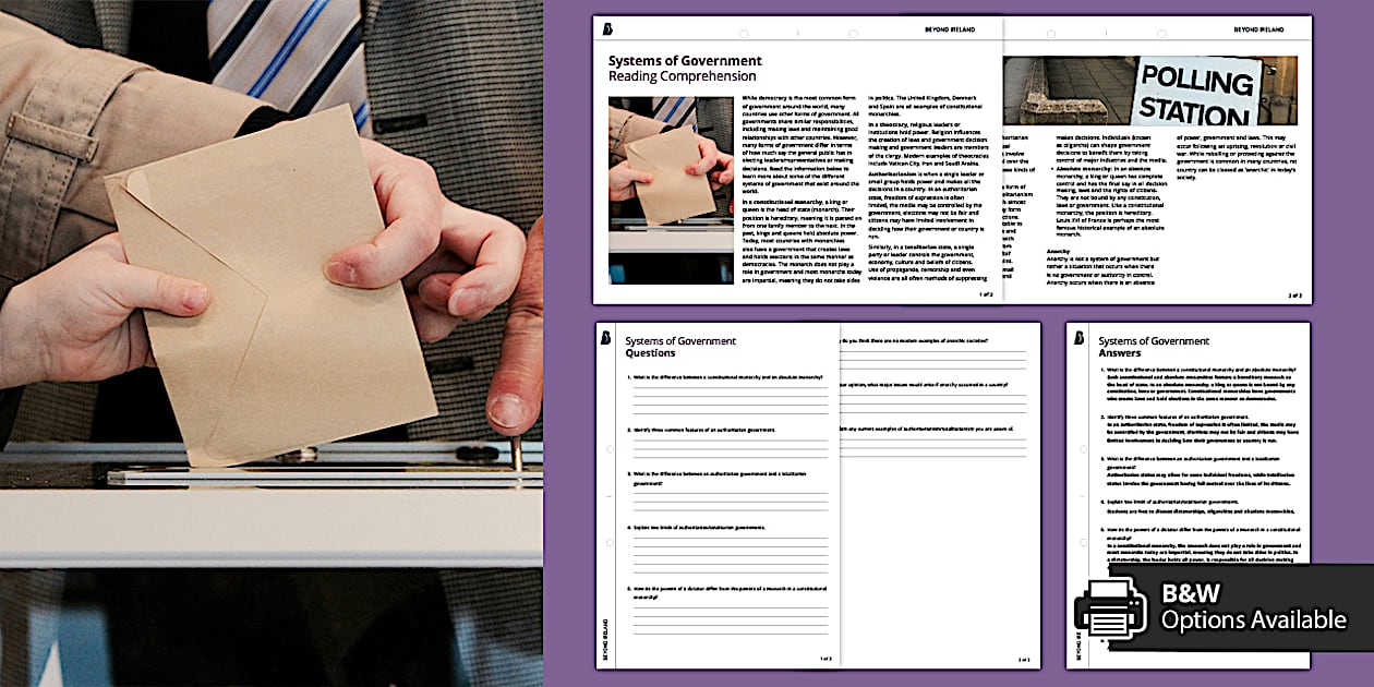 Systems of Government Reading Comprehension - Twinkl