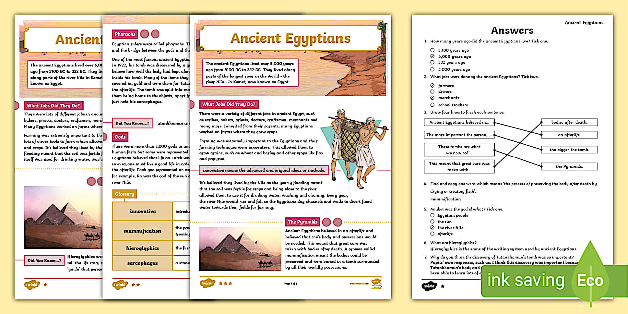LKS2 Ancient Egyptians Differentiated Reading Comprehension Activity