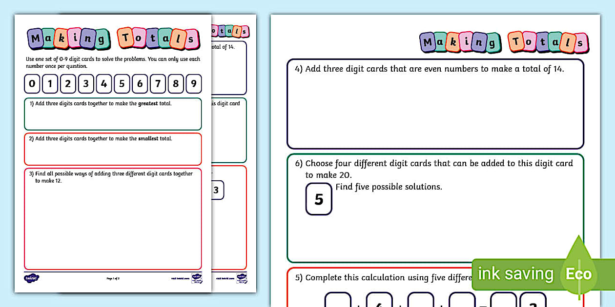 👉 KS1 Making Totals Number Puzzles (Teacher-Made)