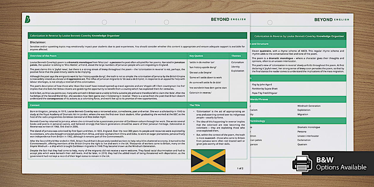 OCR GCSE Poetry: Colonization in Reverse Knowledge Organiser