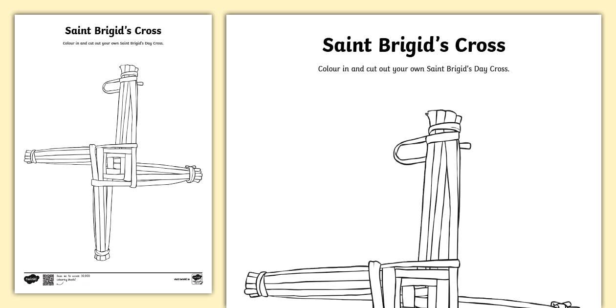 Saint Brigid's Cross Colour and Cut Worksheet (teacher made)
