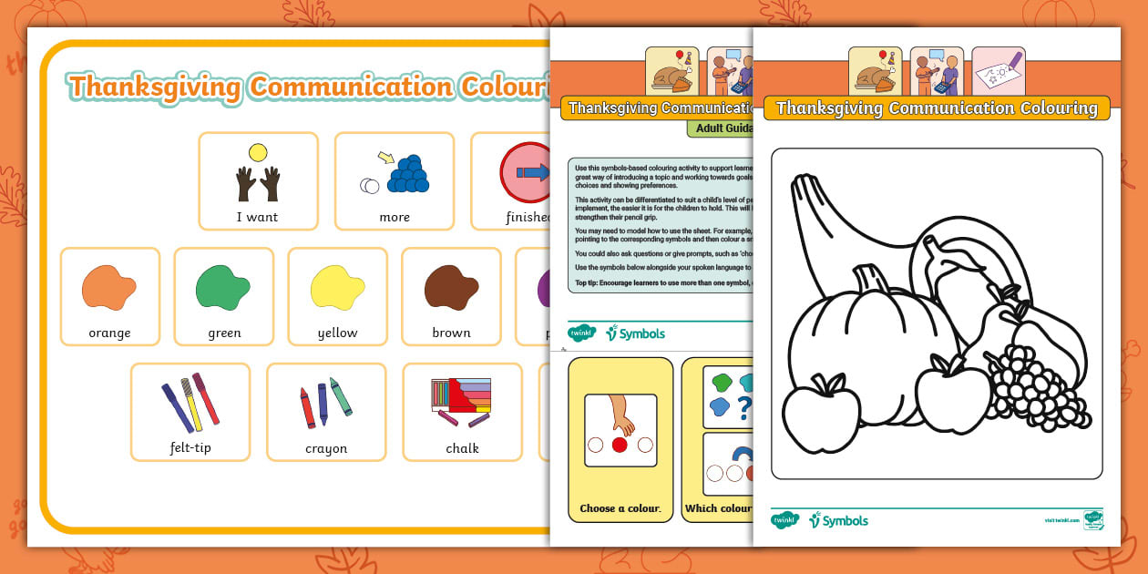 Twinkl Symbols: Thanksgiving Communication Colouring Activity with AAC