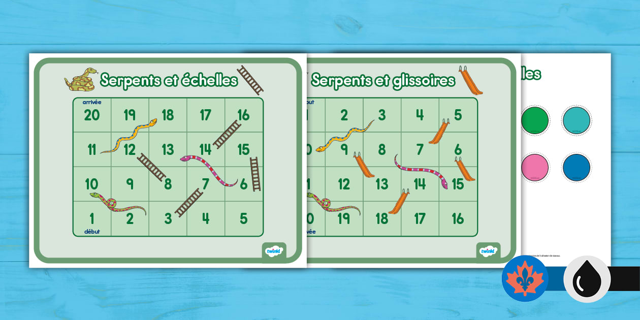 Snakes and Ladders (1-20) French (Hecho por educadores)