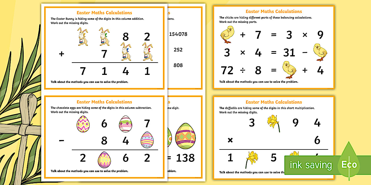 Editable Year 5 Easter Calculations Maths Prompt Cards
