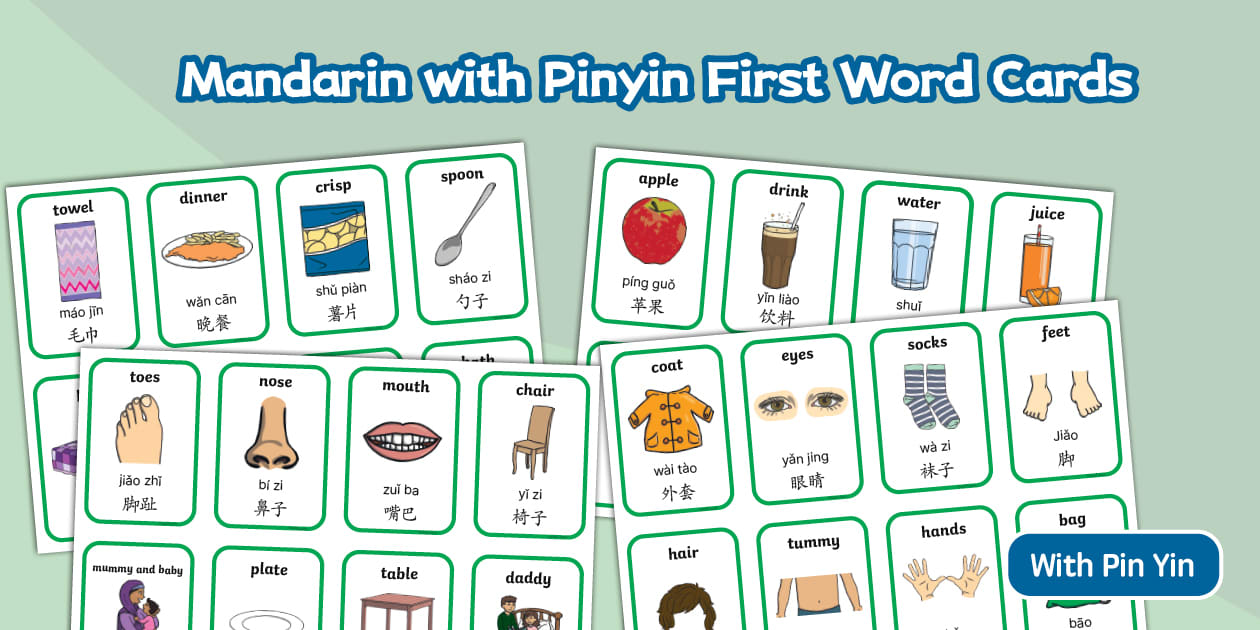 Singapore Mandarin First Word Cards with Pinyin for Kids