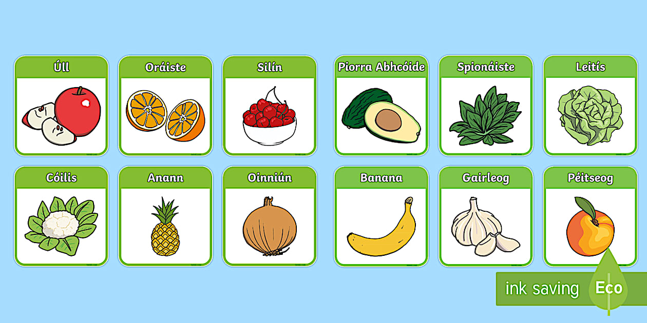 Fruit and Vegetables Flashcards - Irish Resources