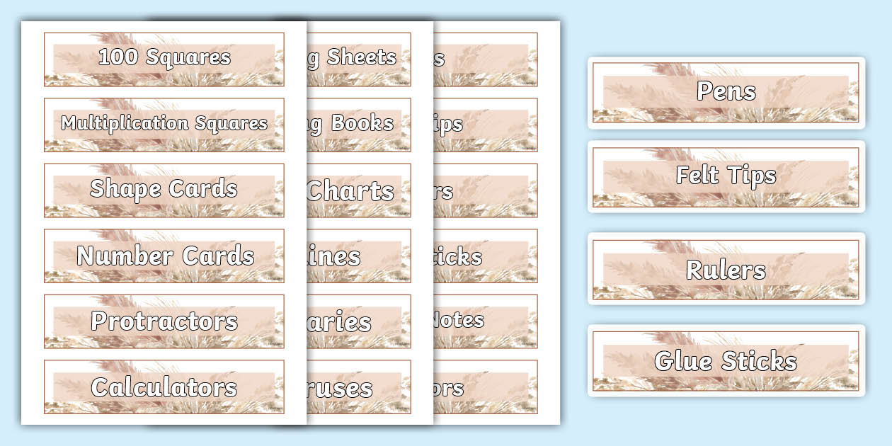 Boho Themed Classroom Equipment Tray Labels (teacher made)