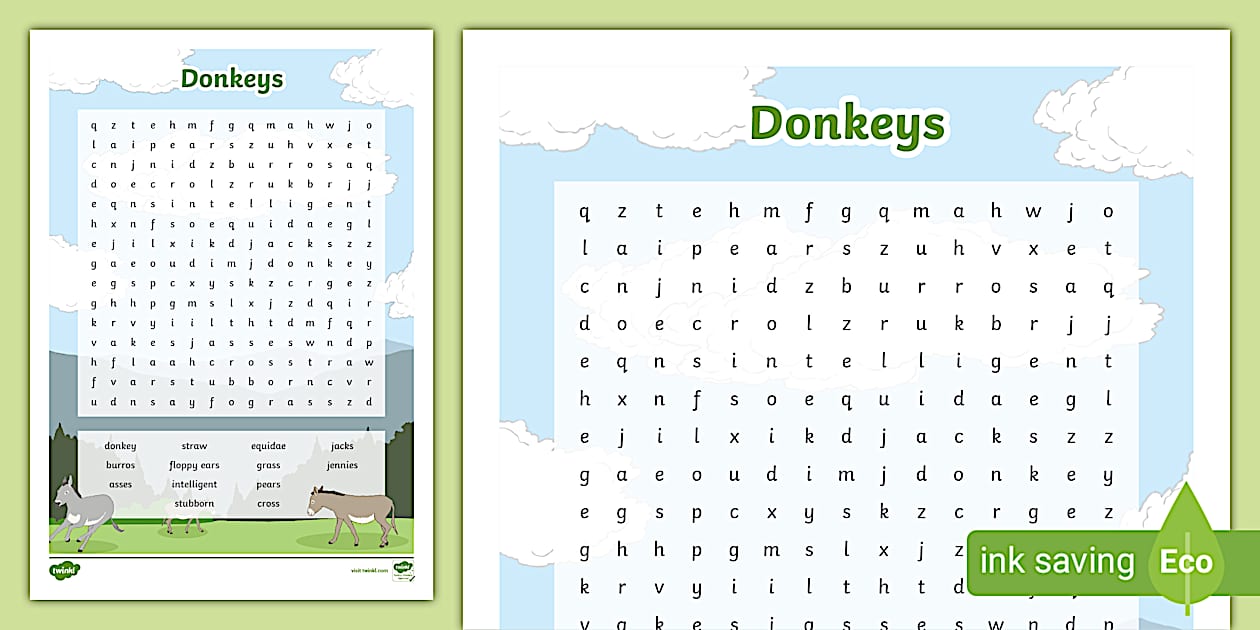 Donkeys Word Search (ティーチャーメイド) - Twinkl