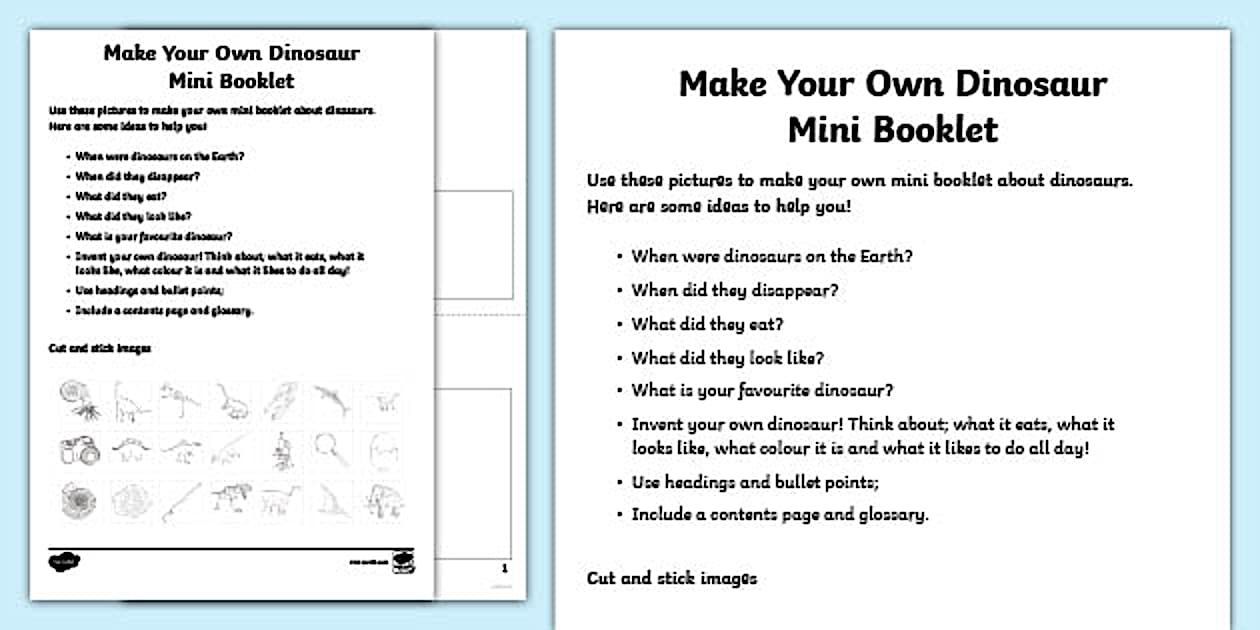 Make Your Own Dinosaur Mini Booklet - ESL Dinosaur Booklet