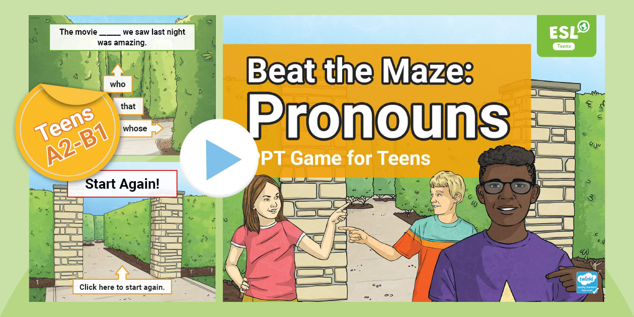 ESL Beat the Maze Game: Pronouns [Teens, A2-B1] - Twinkl
