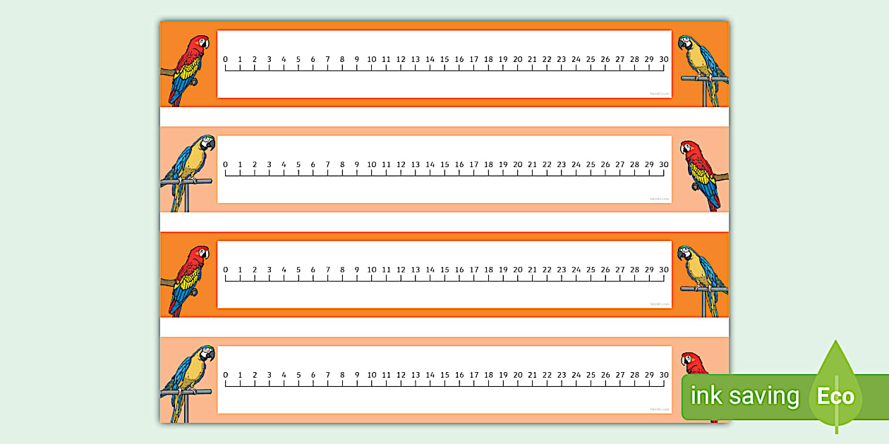 Black and White Parrot Themed Numbers to 30 Number Line