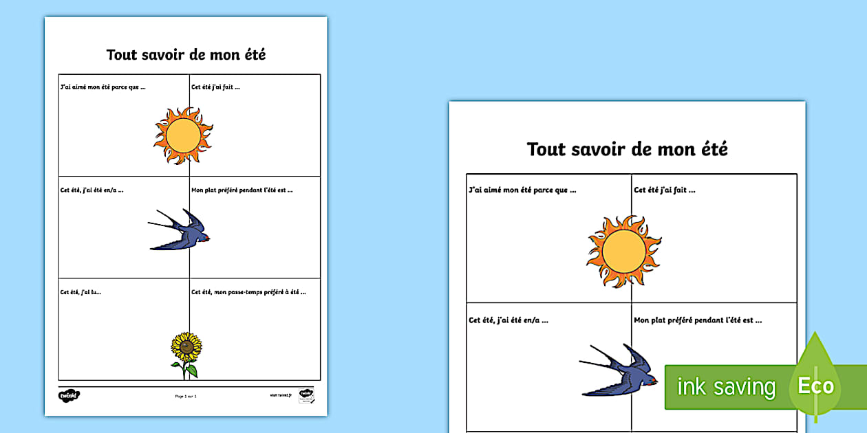 Feuille d'activité : Tout savoir sur mon été