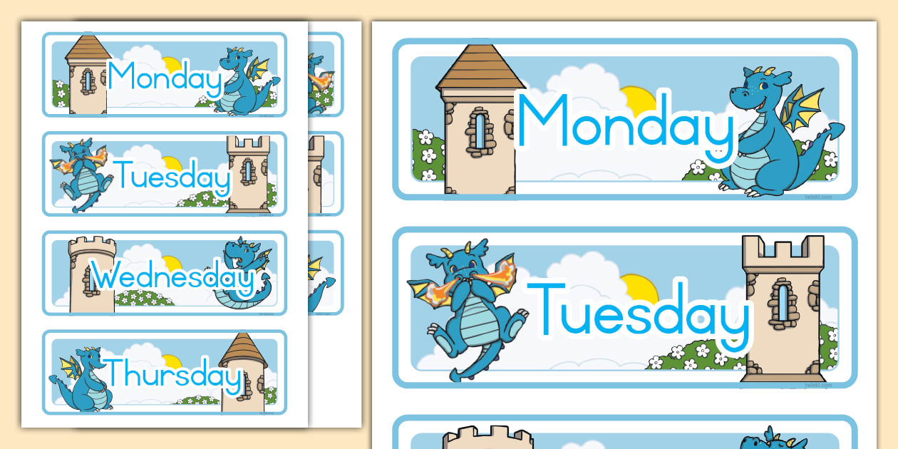 Dragon Themed Days of the Week Cards (teacher made) - Twinkl