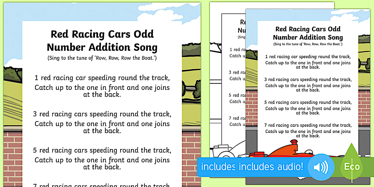 Red Racing Car Odd Number Addition Song - Twinkl