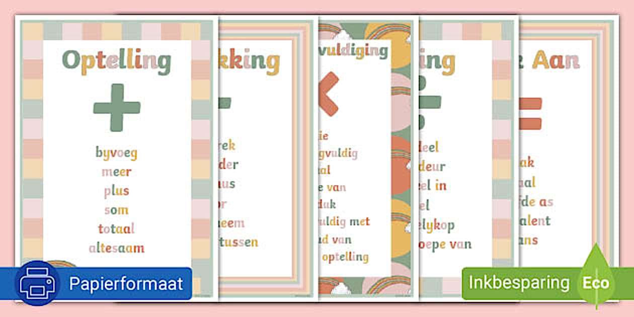 Reënboog Wiskunde Woordeskat Plakkate - Twinkl