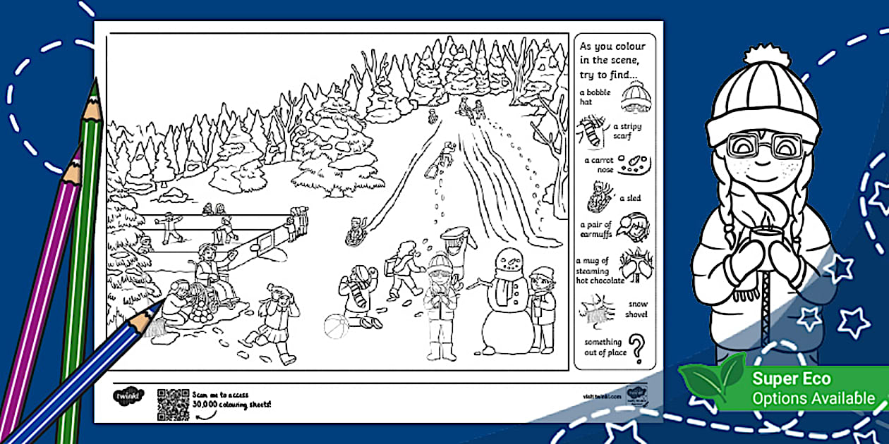 Winter Colouring Scene (teacher made) - Twinkl
