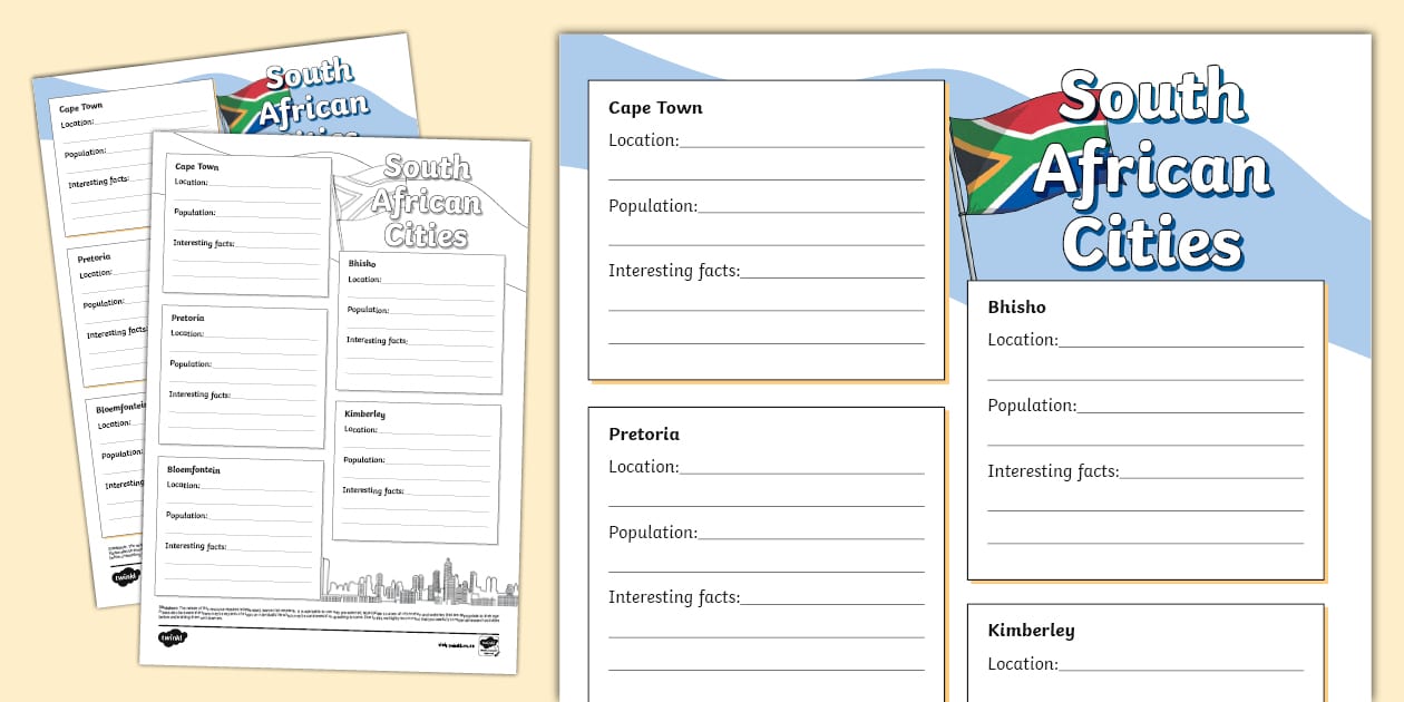 South African Cities Fact File Template - Twinkl