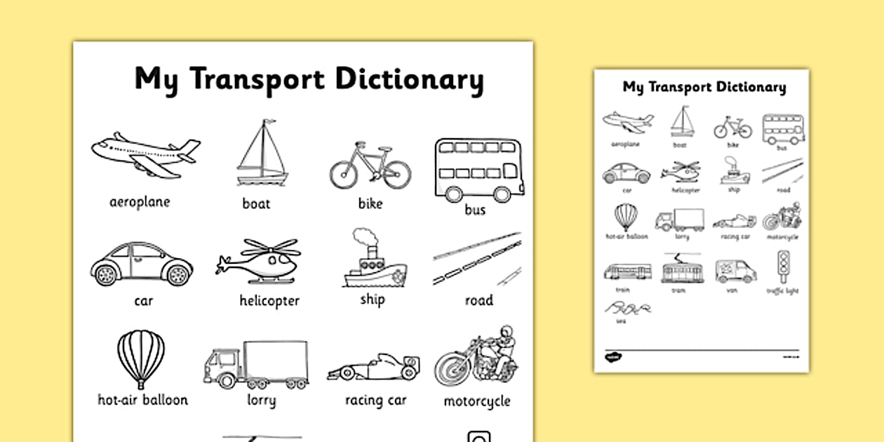 Cursive Transport Dictionary Colouring Sheet (teacher made)