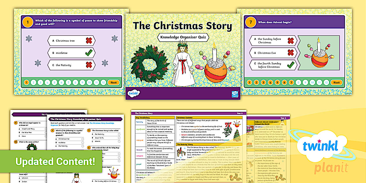 RE: Christmas Story: Year 6: Knowledge Organiser Quiz Pack