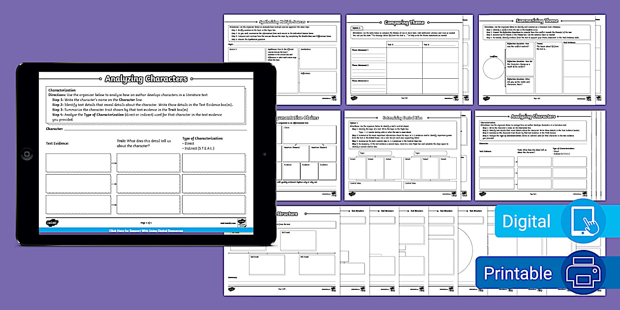 Text Analysis Graphic Organizer Pack for 6th-8th Grade