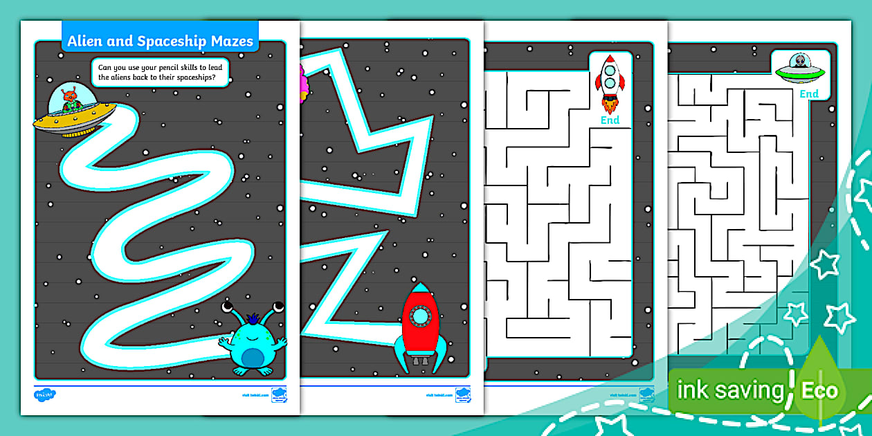 Alien-themed Pencil Control Mazes (teacher made) - Twinkl