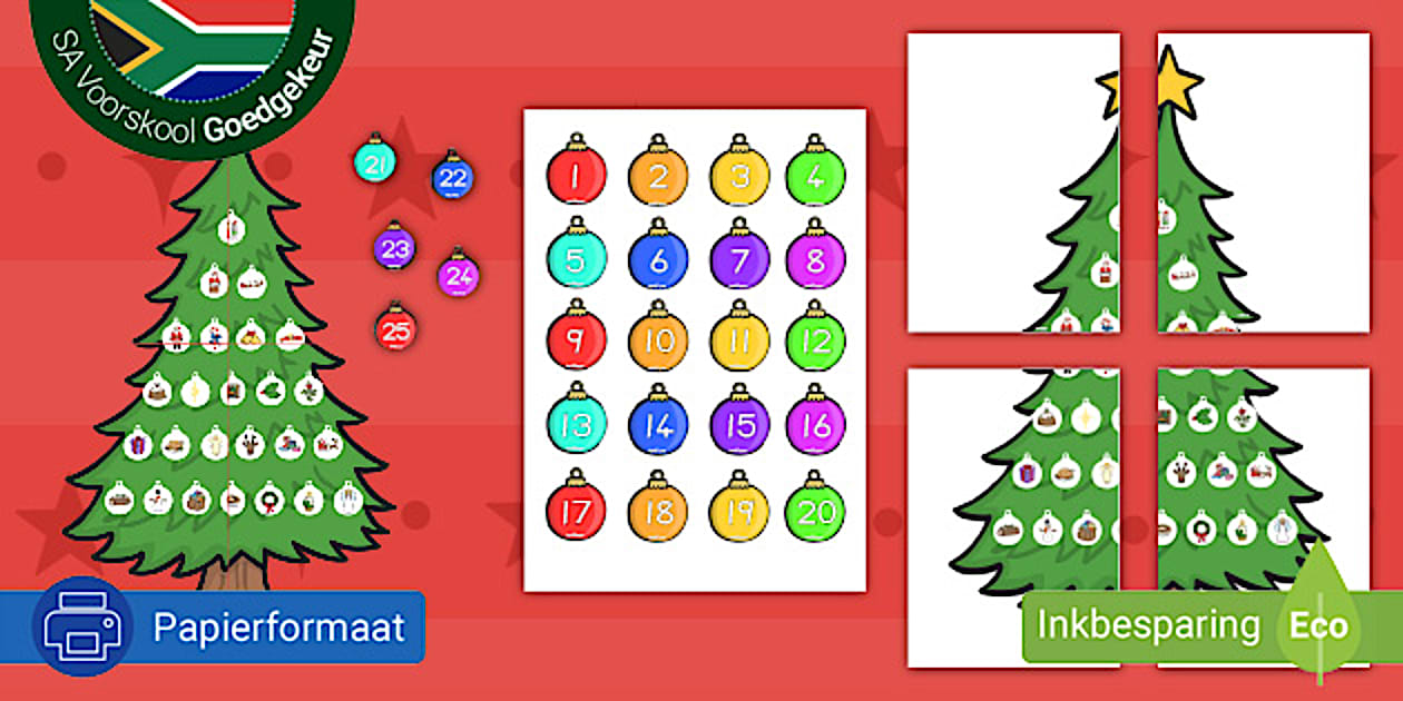 Kersfees: Kersboom Advent Uitknipsels (teacher made)