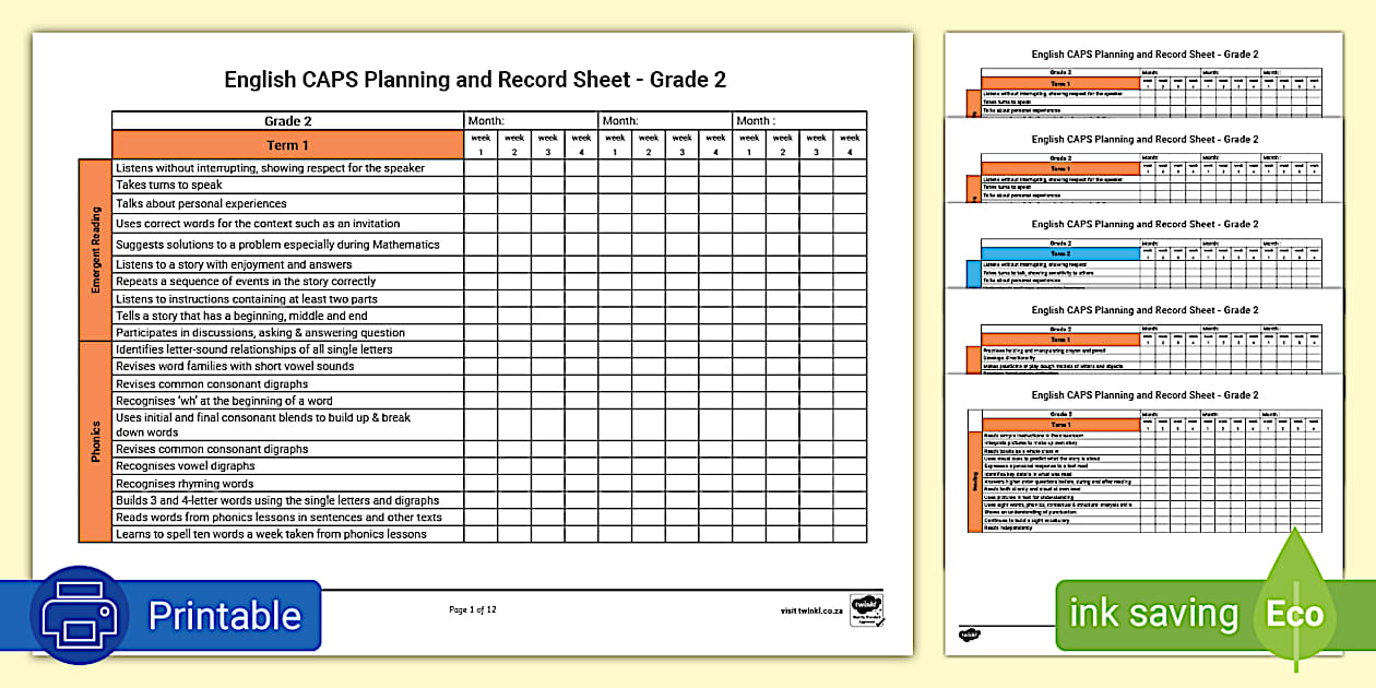 Grade 2 English CAPS planning sheet (teacher made) - Twinkl