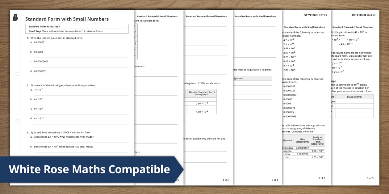 👉 Standard Form with Small Numbers (teacher made)