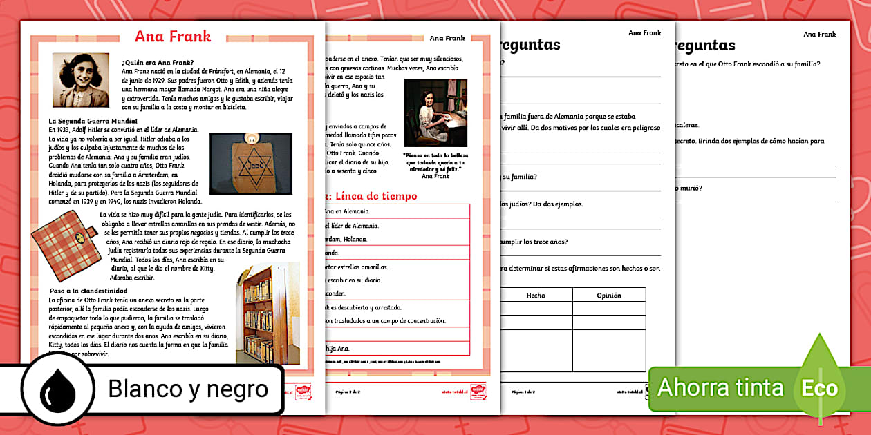 Comprensión de lectura Ana Frank