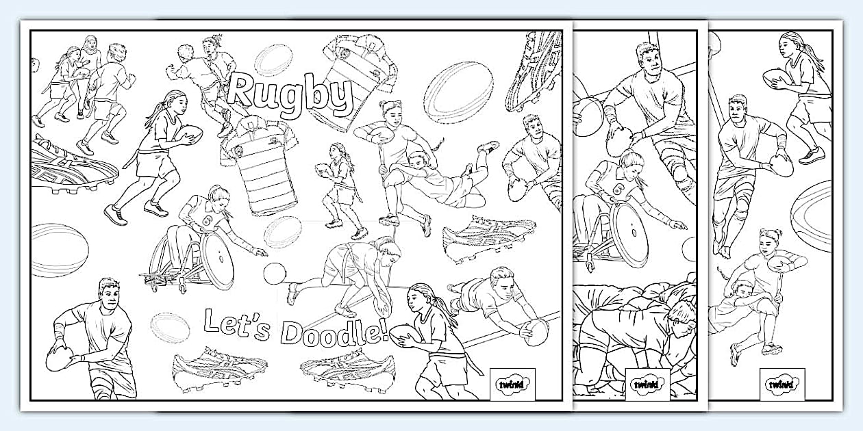 KS2 Rugby Doodle Colouring Pages - Twinkl